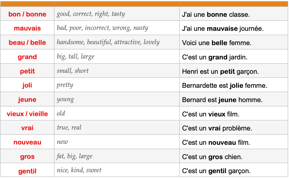 Adjectifs Introduction To French Level I